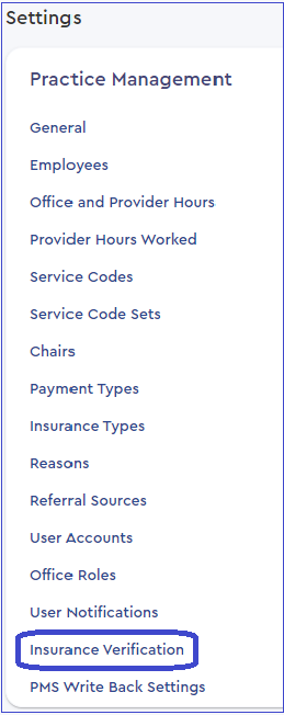Insurance Verification Settings